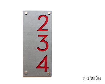 Modern House Numbers Concrete With Red Acrylic Contemporary | Etsy