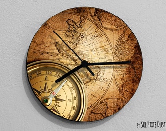 Vintage Old Map Compass Wall Clock | Etsy