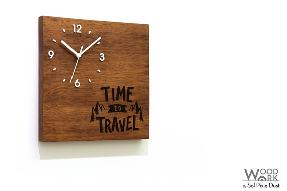 Solid Wood Wall Clock Time to Travel Wood Laser Engraved | Etsy