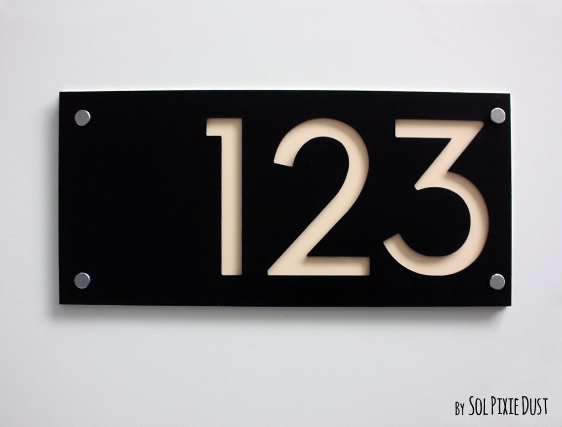 Modern House Numbers - Rectangle Black With Beige Acrylic ...