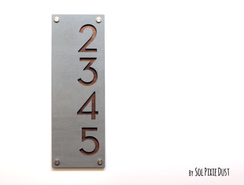 Modern House Numbers Concrete With Wood Vertical - Etsy