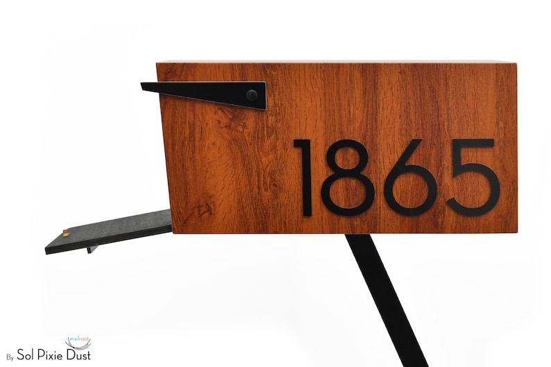 Contemporary Post Mounted Mailbox - Aluminum Red Oak Body and Aluminum ...