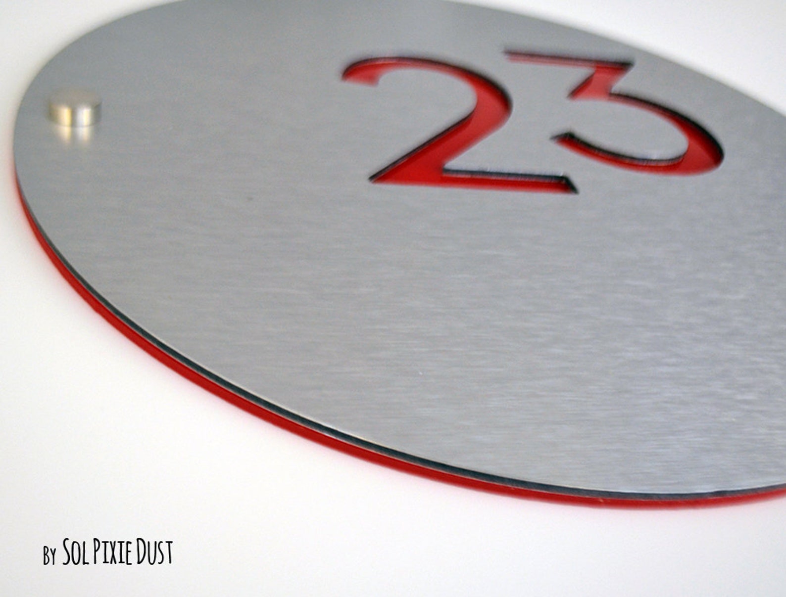 Modern House Numbers Round Alucobond With Red Acrylic | Etsy