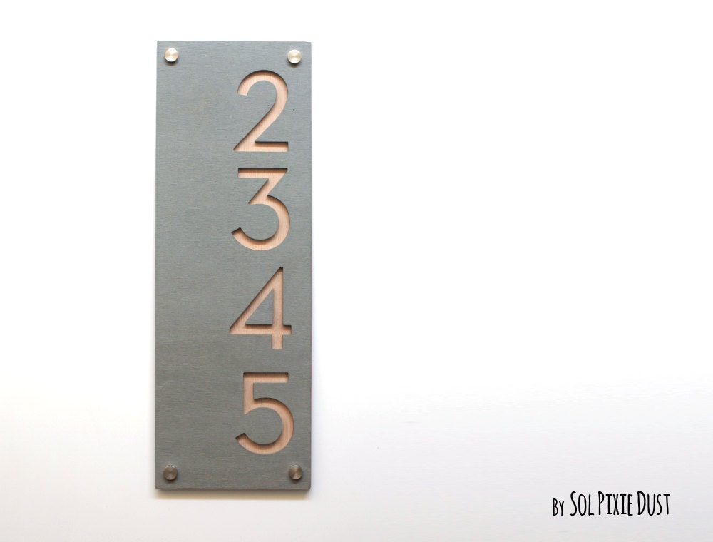 Modern House Numbers Concrete With Natural Wood Vertical - Etsy