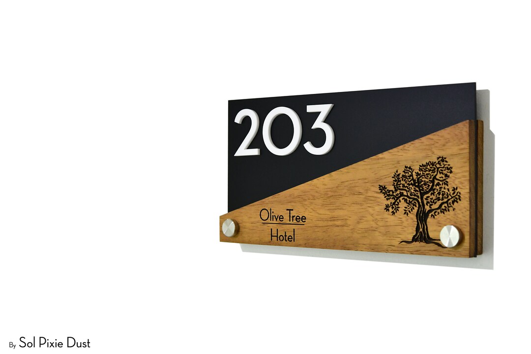 Hotel Room Number - Engraved Solid Wood Iroko (african Teak) With White ...