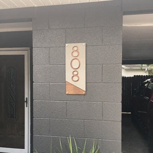 Modern House Numbers Concrete With Wood Vertical - Etsy