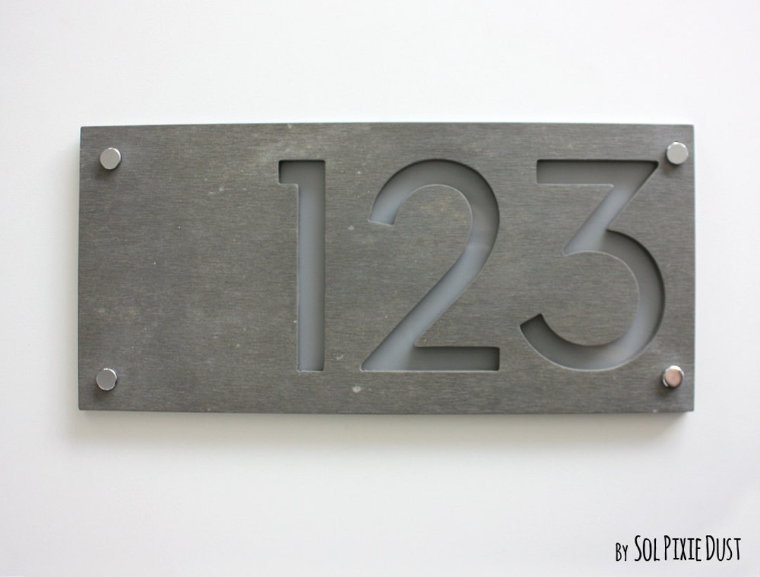 Modern House Numbers, Rectangle Concrete With Gray Acrylic ...