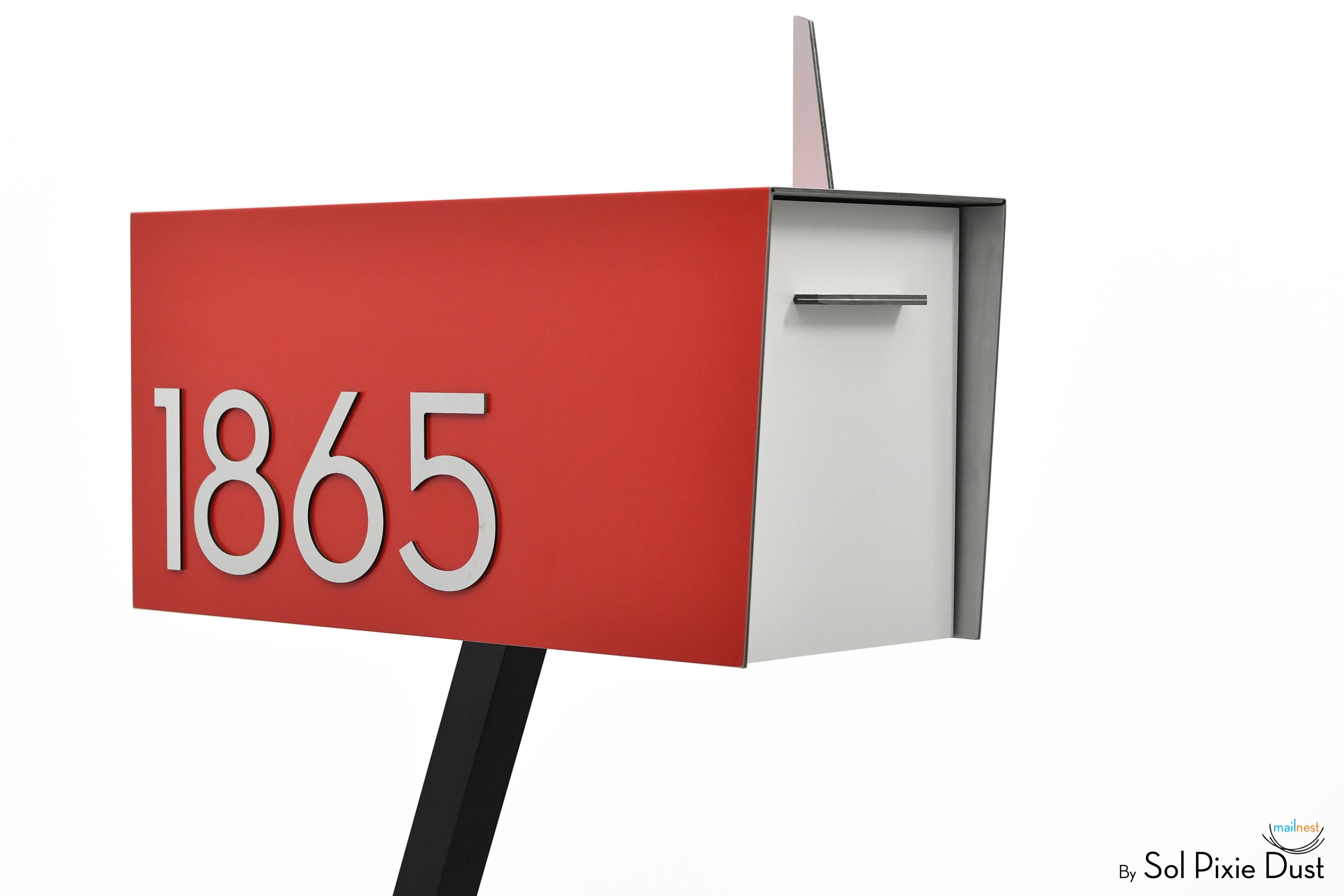 Contemporary Post Mounted Mailbox - Aluminum Red Body and Aluminum ...
