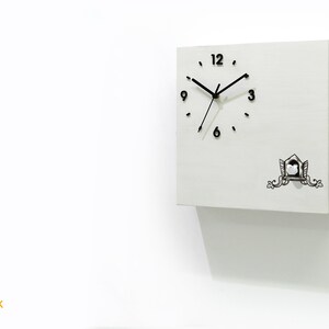 Modern Cuckoo Bird Time Box Clock - White Chalk Laser Engrave - Wall ...