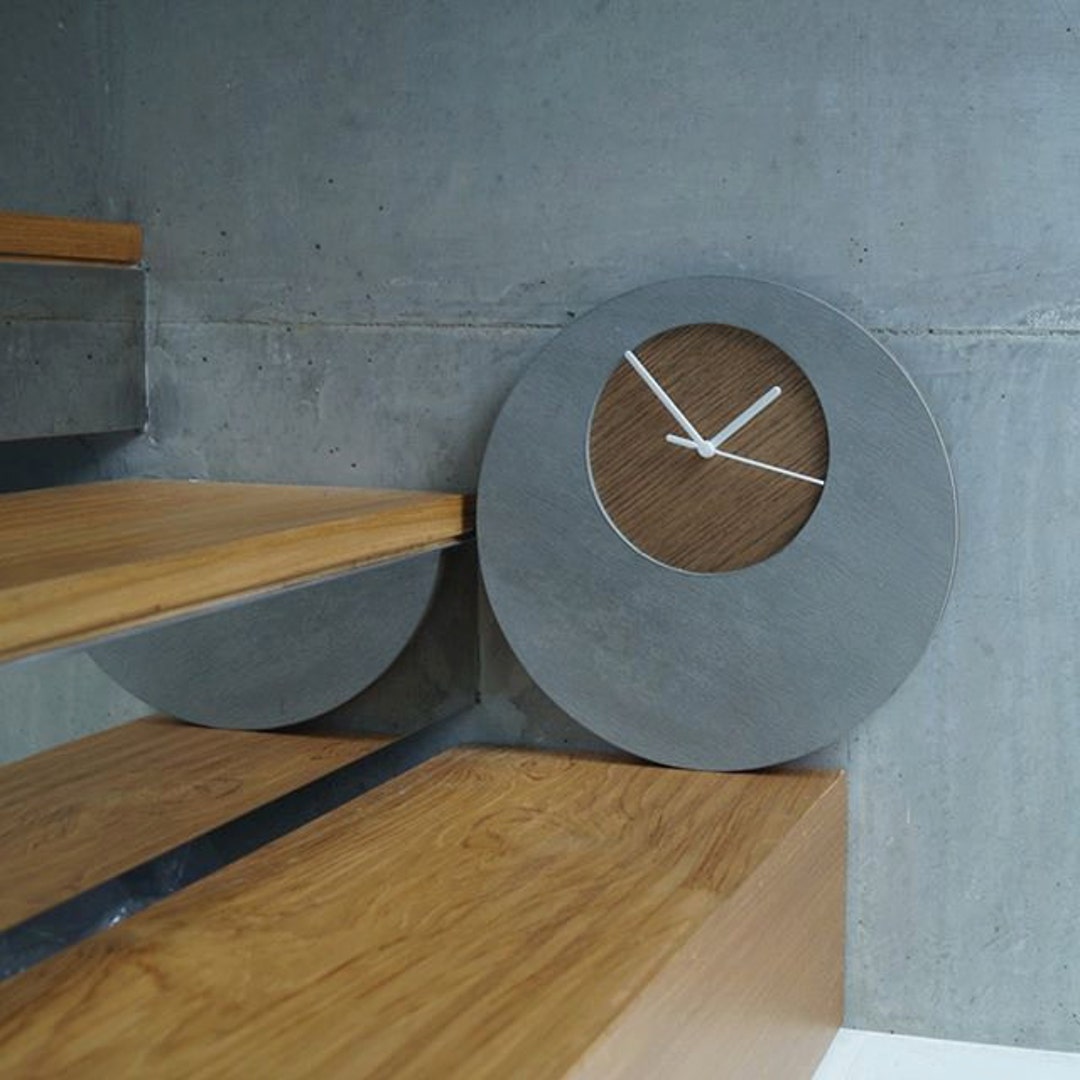 Concrete Circle Wall Clock With Wooden Hole - Modern Wall Clock ...
