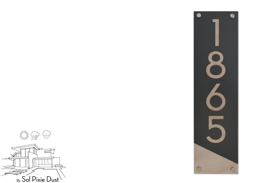 Modern House Numbers, Metallic Gray Aluminum With Natural Plywood ...