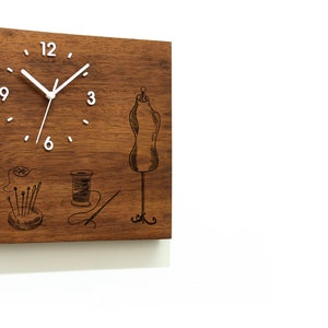 Solid Wood Wall Clock - Tailoring - Wood Laser Engraved - Massive Wood ...