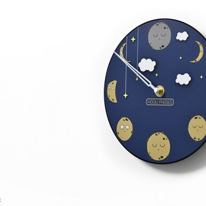 Moon Phase Wall Clock - Lunar Cycle - Round Blue - Moon Phase Tracker ...