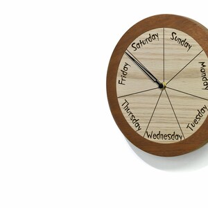 Wooden Round Clock Natural Wood Face - Week Days Clock - Laser Engraved ...