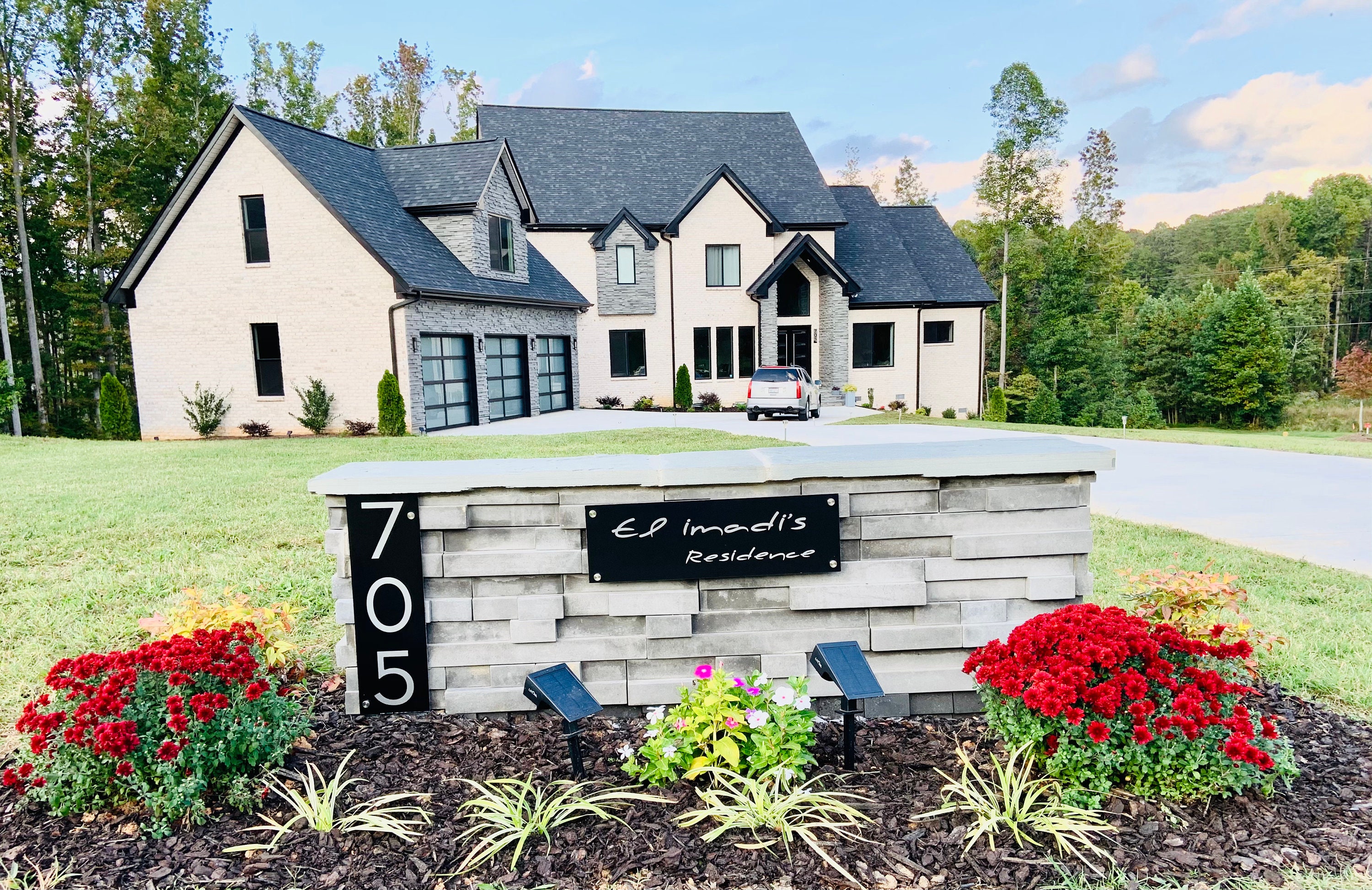 Modern House Numbers, Rectangle Metallic Gray Aluminum With Dark Oak ...