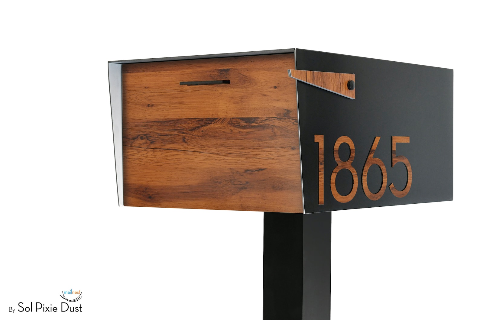 Extra Large Mailbox Post Mounted Aluminum Black Body With Red Oak Door ...