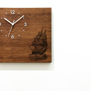 Solid Wood Wall Clock Big Sailing Ship Wood Laser Engraved - Etsy
