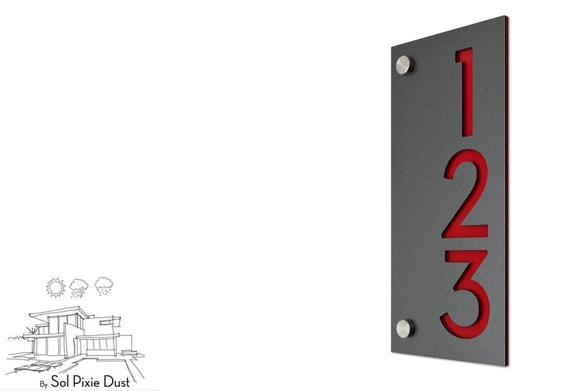 Modern House Numbers Small Vertical Metallic Gray Aluminum - Etsy