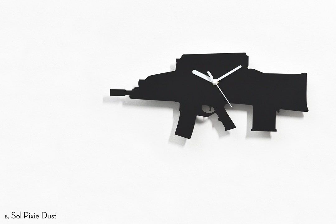 Military Rifle Silhouette Wall Clock Automatic Weapon Clock Army Wall ...