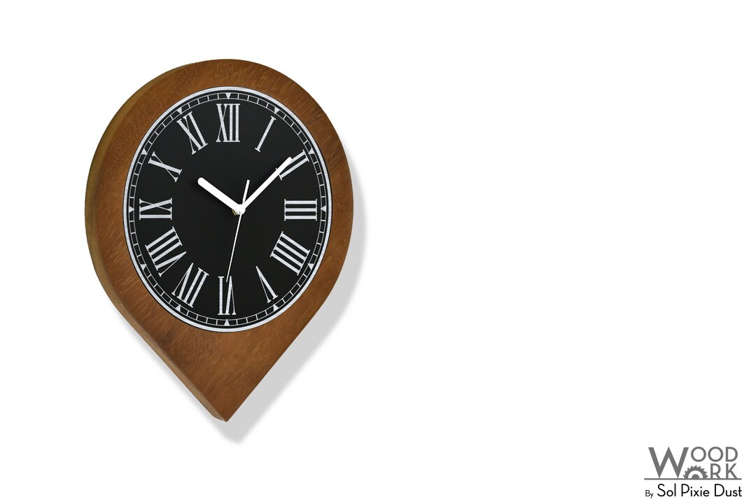 Pin Wall Clock Solid Iroko Wood / Black Aluminum With Fiber Laser ...