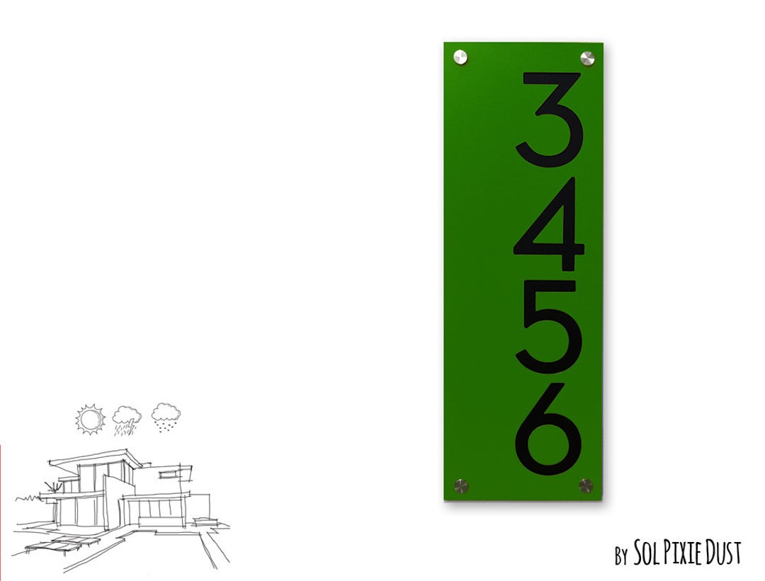 Modern House Numbers, Green Alucobond With Black Acrylic - Vertical 2 ...