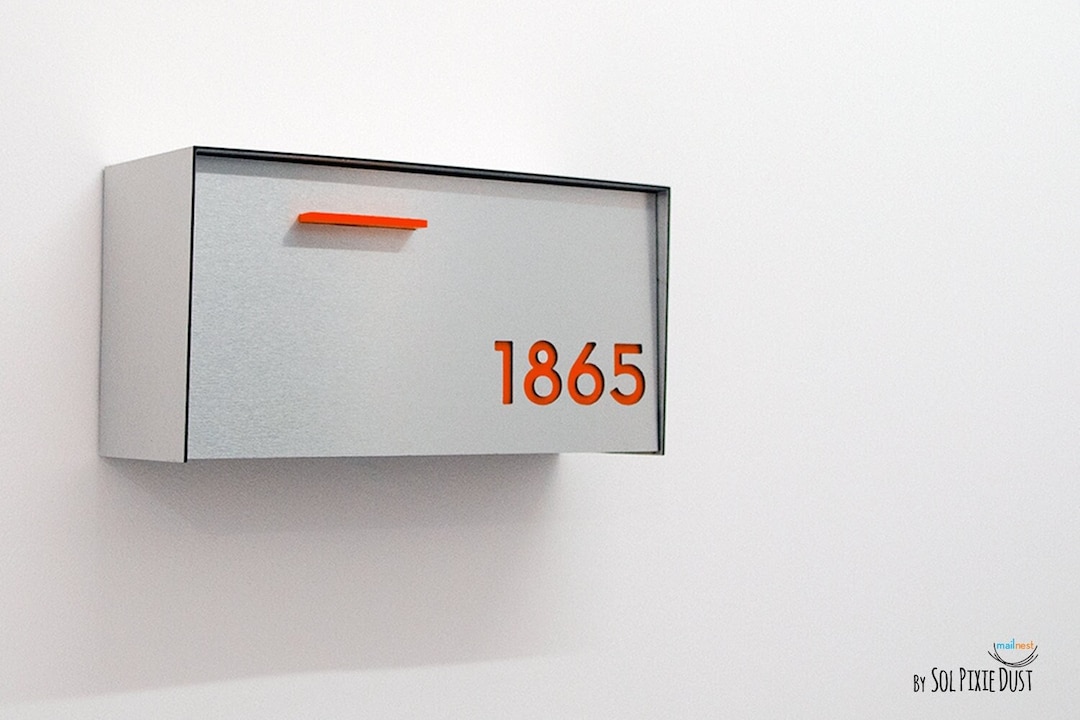 Mailbox With Brushed Aluminum Face and Body and Orange Acrylic Numbers ...