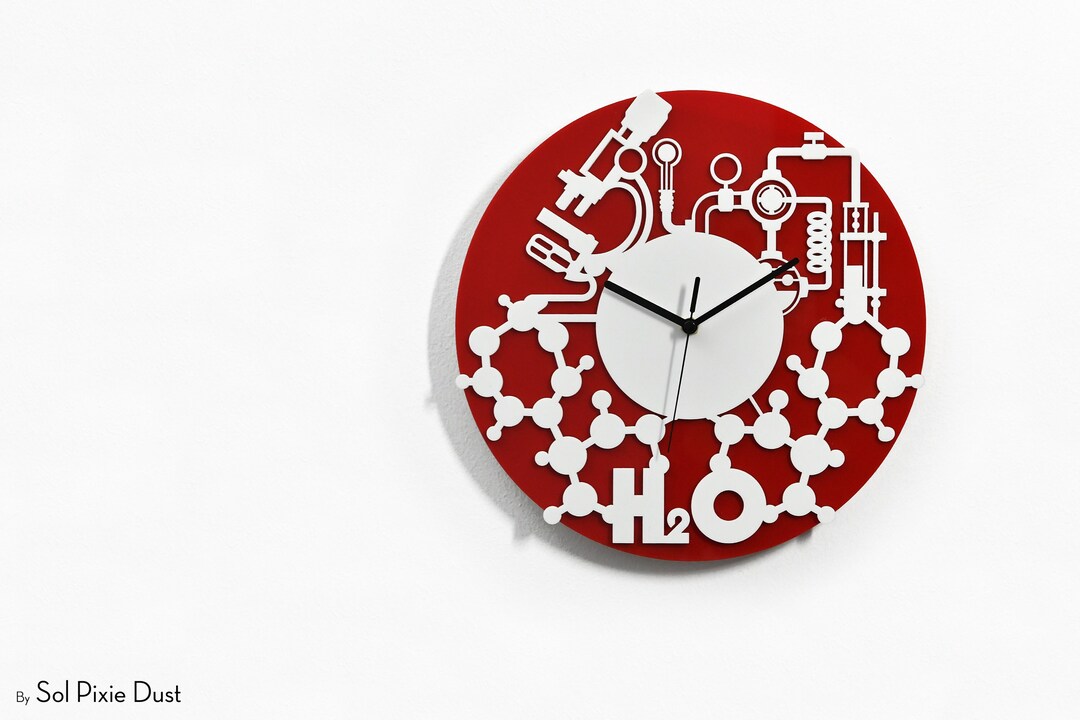 Chemistry Science Silhouette Wall Clock - Red & White Silhouette ...