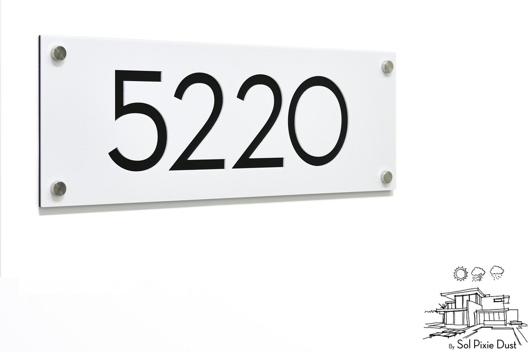 Modern 2 House Numbers - Rectangle White With Black Acrylic ...