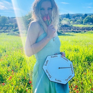 Day of the Week Clock - Heptagon White Wall Clock - Week Clock ...