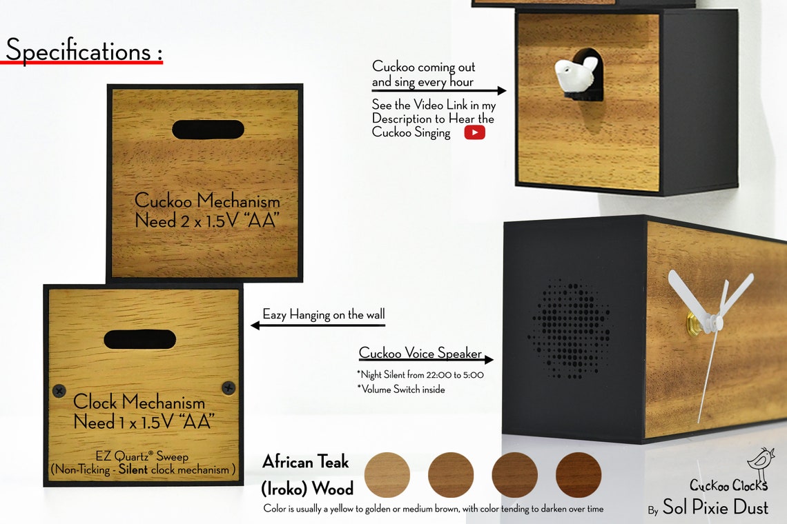 Modern Cuckoo Bird Clock - Solid Wood - Wooden Wall / Table Clock ...