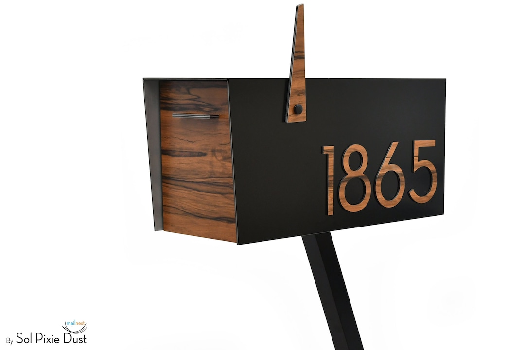 Contemporary Post Mounted Mailbox - Aluminum Black Body and Aluminum ...