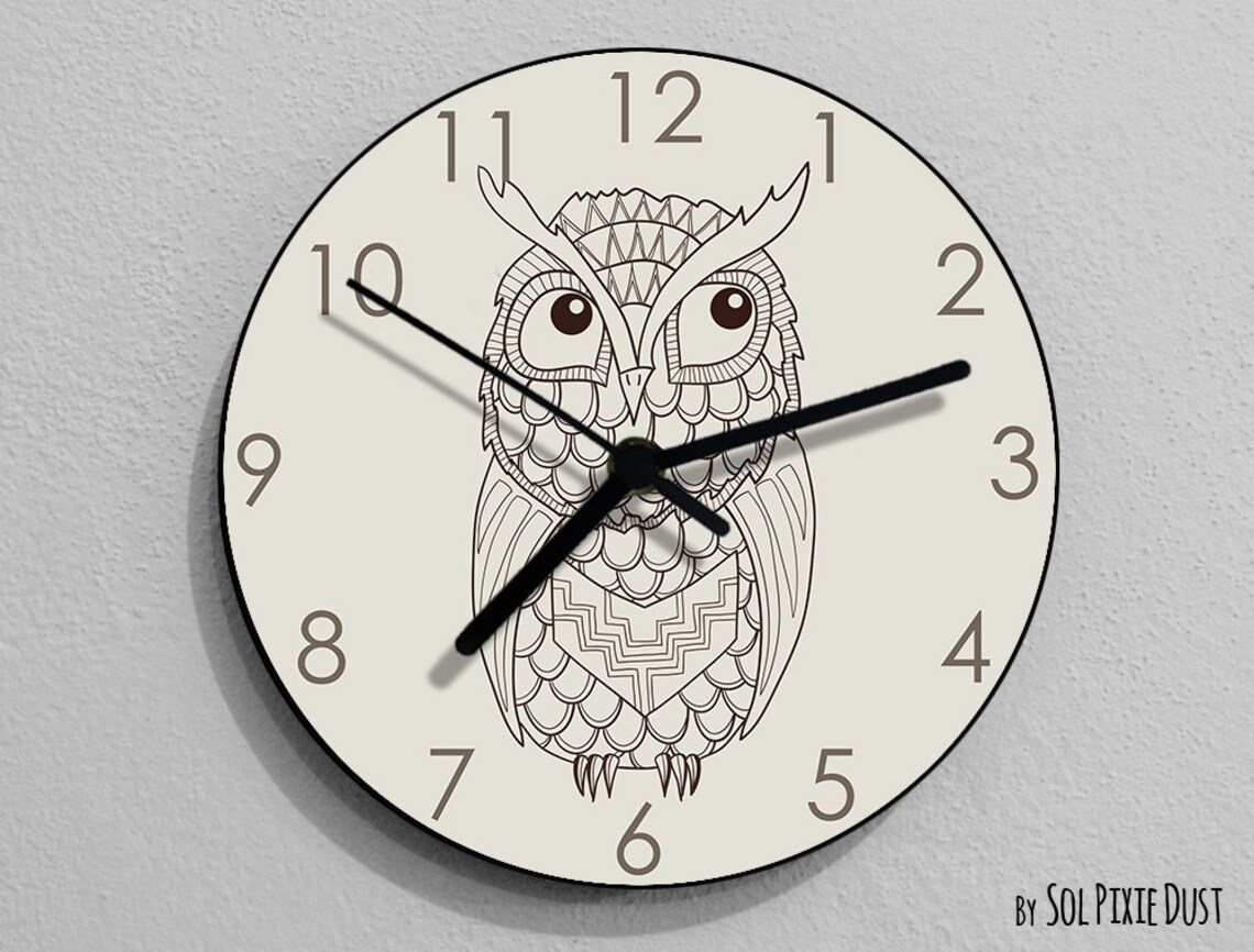 Owl Hand Drawing 4 Wall Clock - Kids Nursery Room, Teens Room, Baby ...