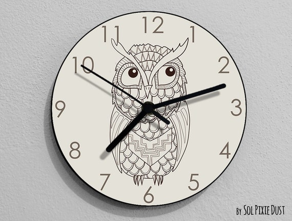 Owl Hand Drawing 4 Wall Clock Kids Nursery Room Teens Room | Etsy