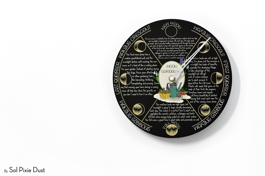 Moon Phase Wall Clock - Lunar Cycle - Round Black - Farmer Gift ...
