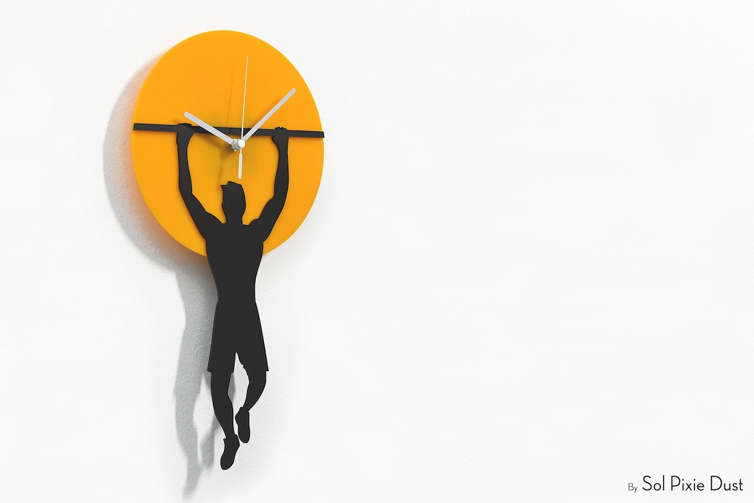 Athlete Silhouette Wall Clock - Yellow & Black Silhouette - Sport Decor ...
