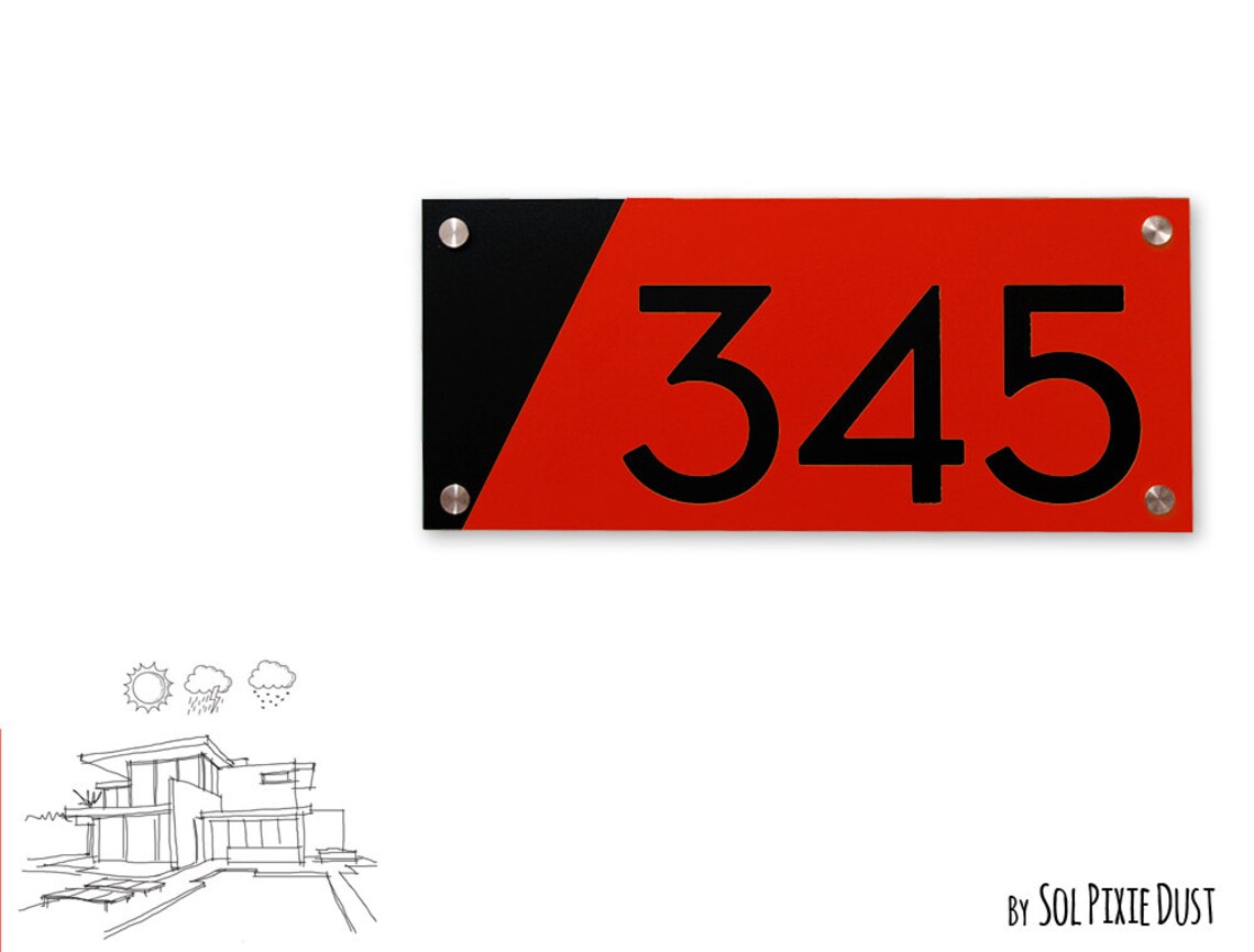 Modern House Numbers Red Alucobond With Black Acrylic | Etsy