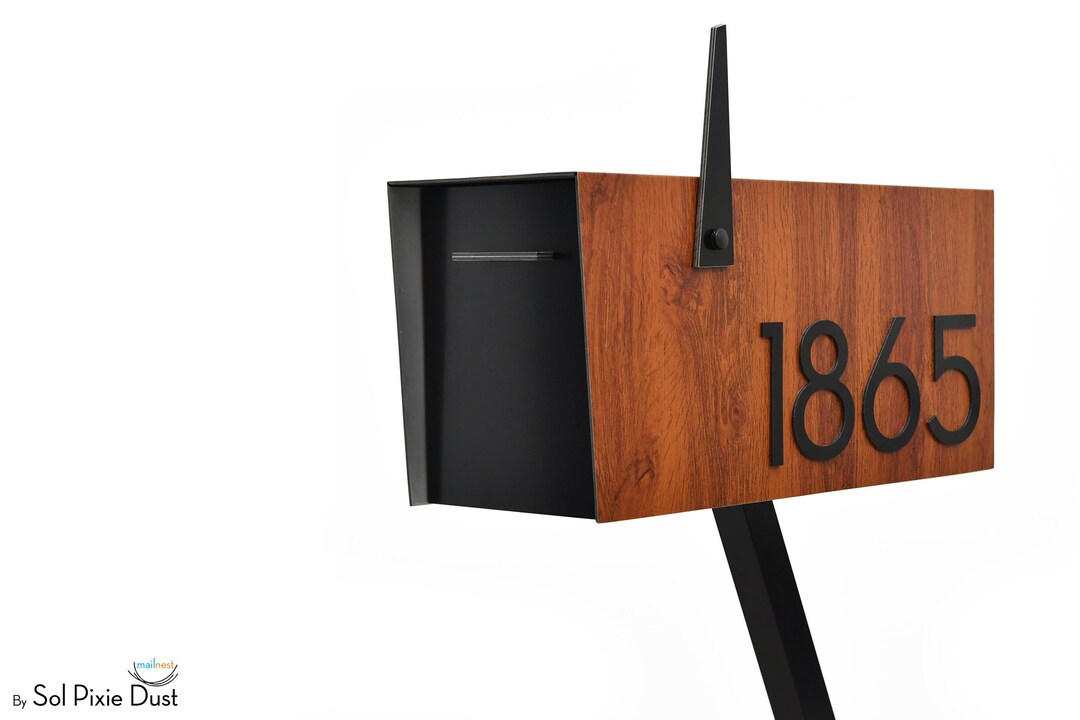 Contemporary Post Mounted Mailbox - Aluminum Red Oak Body and Aluminum ...