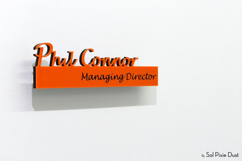 Office Door Name Plate - Orange Acrylic With Vinyl - Custom Wall ...