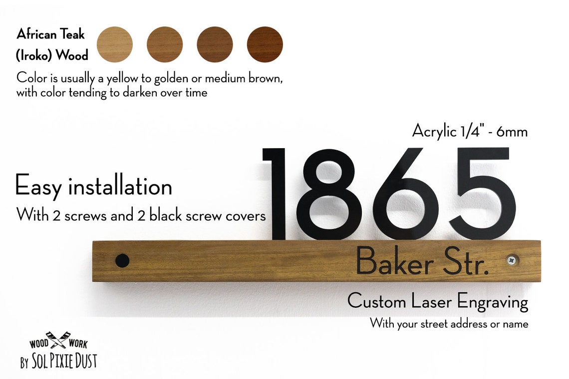 Modern House Numbers African Teak Iroko & Black Acrylic - Etsy