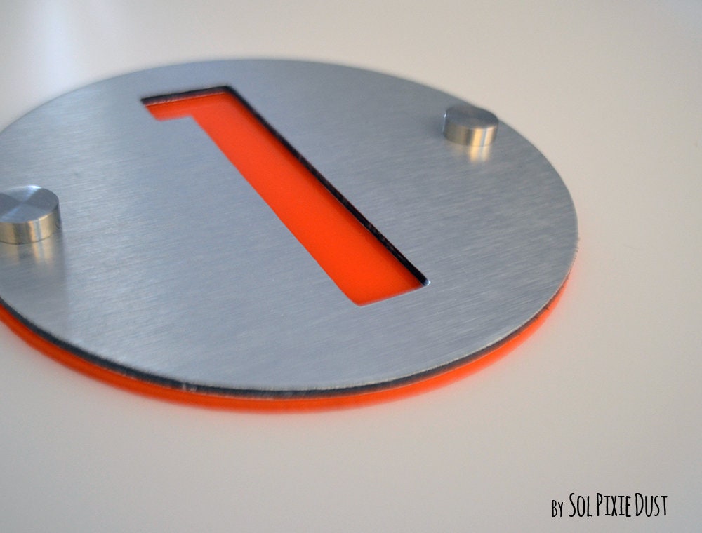 Modern House Numbers One Number Round Alucobond with Orange | Etsy
