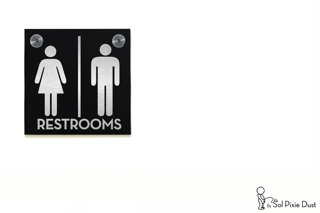 Hotel Restroom Door Sign - Fiber Laser Engraved Black Aluminum - Modern ...