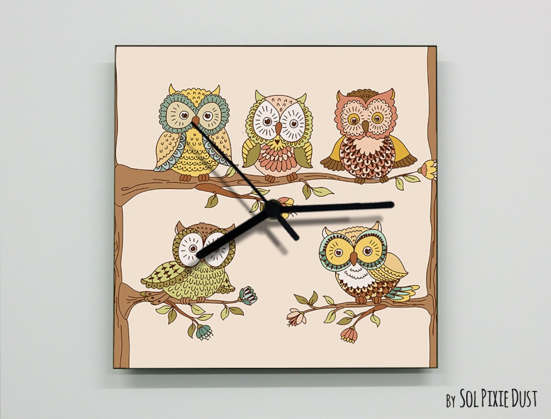 Cute Owls in a Tree Wall Clock - Kids Nursery Room, Teens Room, Baby ...
