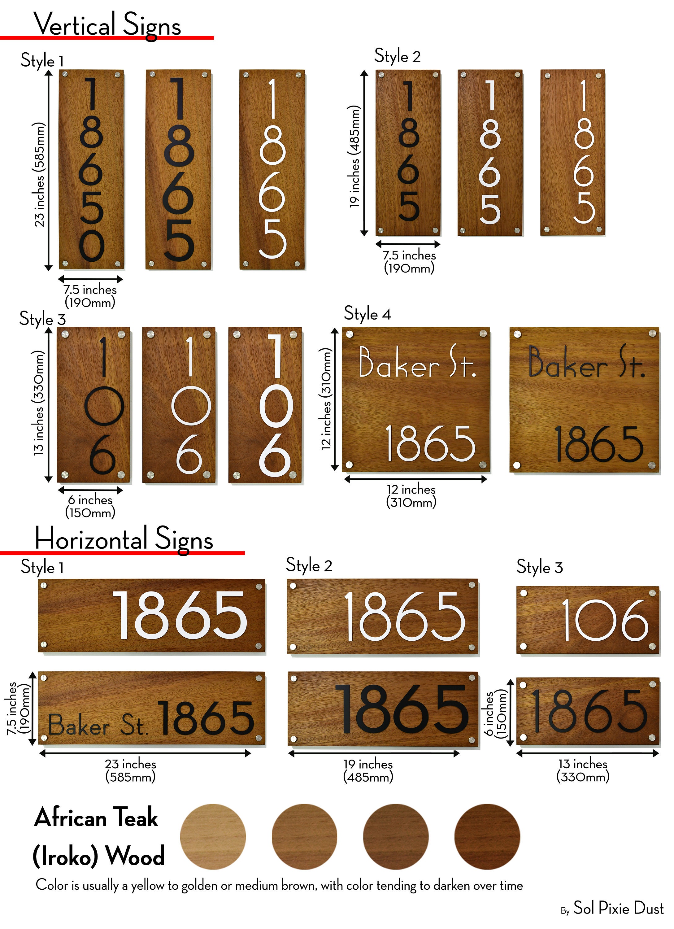 Modern House Numbers - Small Solid Wood African Teak Iroko With Laser ...