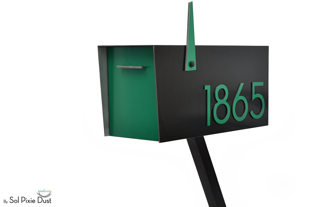 Contemporary Post Mounted Mailbox - Aluminum Black Body and Aluminum ...