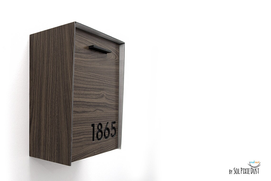 Mailbox With Wood Walnut Aluminum Face and Body and Black - Etsy