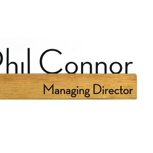 Modern Desk Name Sign - Iroko Wood / Black Acrylic - Office Desk Decor ...