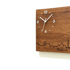 Solid Wood Wall Clock - Rome Italy Skyline - Wood Laser Engraved ...
