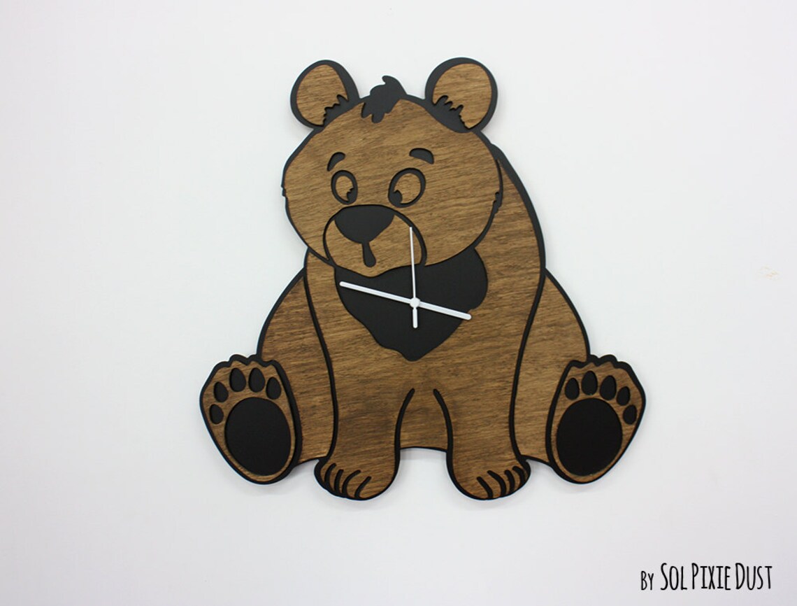 Cute Bear Wooden Wall Clock - Etsy