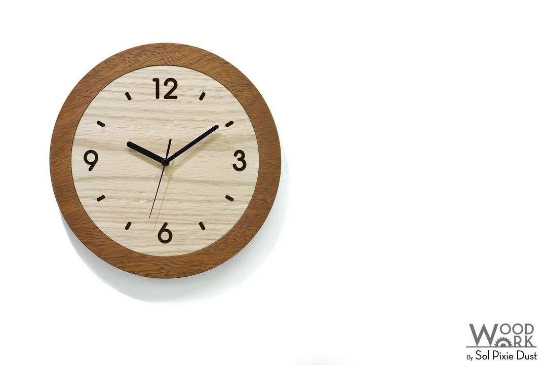 Wooden Round Clock Natural Wood Face - Laser Engraved - Simple Solid ...