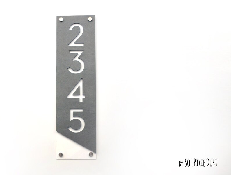 Modern House Numbers Concrete With White Acrylic Vertical | Etsy